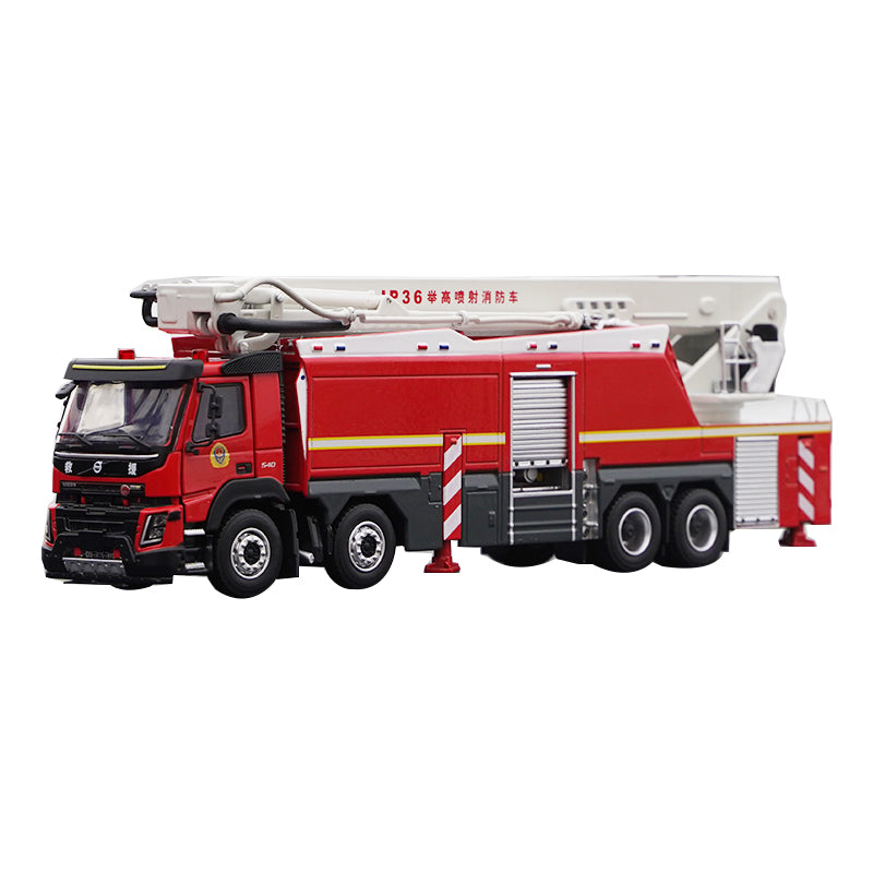 Original factory 1:50 Volvo lift high jet three-phase jet fire truck s ...